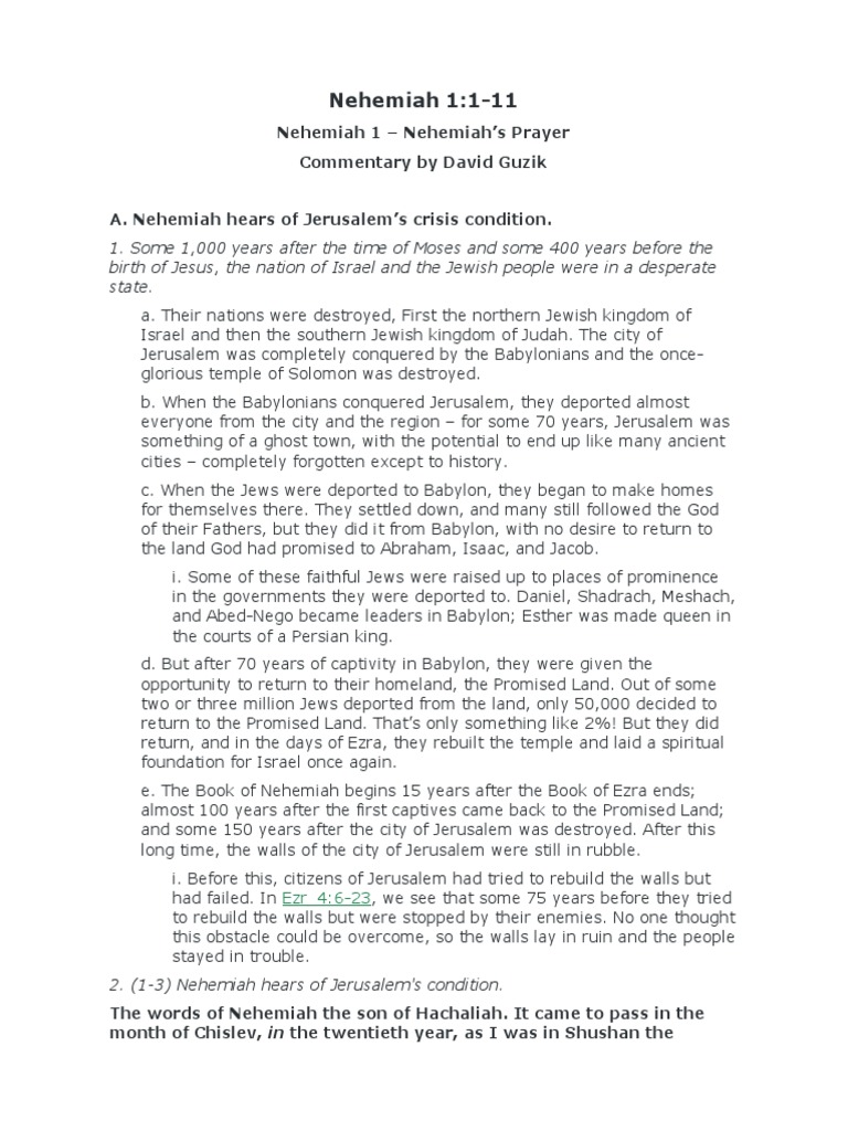 Nehemiah Chapter 1 Commentary | PDF | Shadrach, Meshach, And Abednego ...