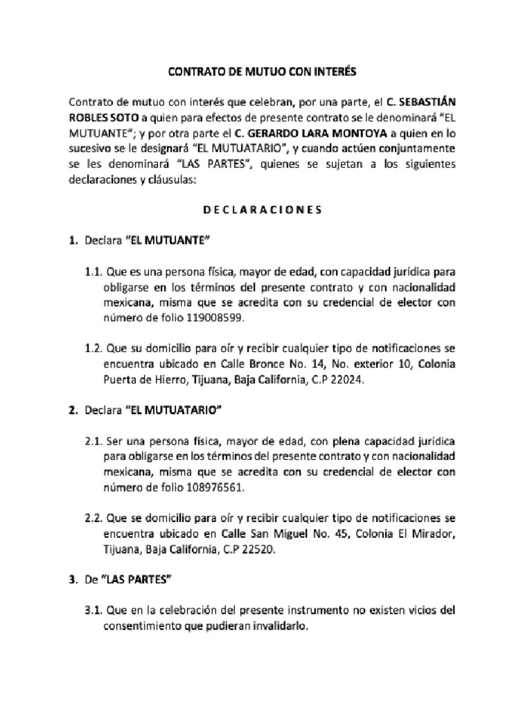 Contrato Mutuo Con Interés 2021 | PDF