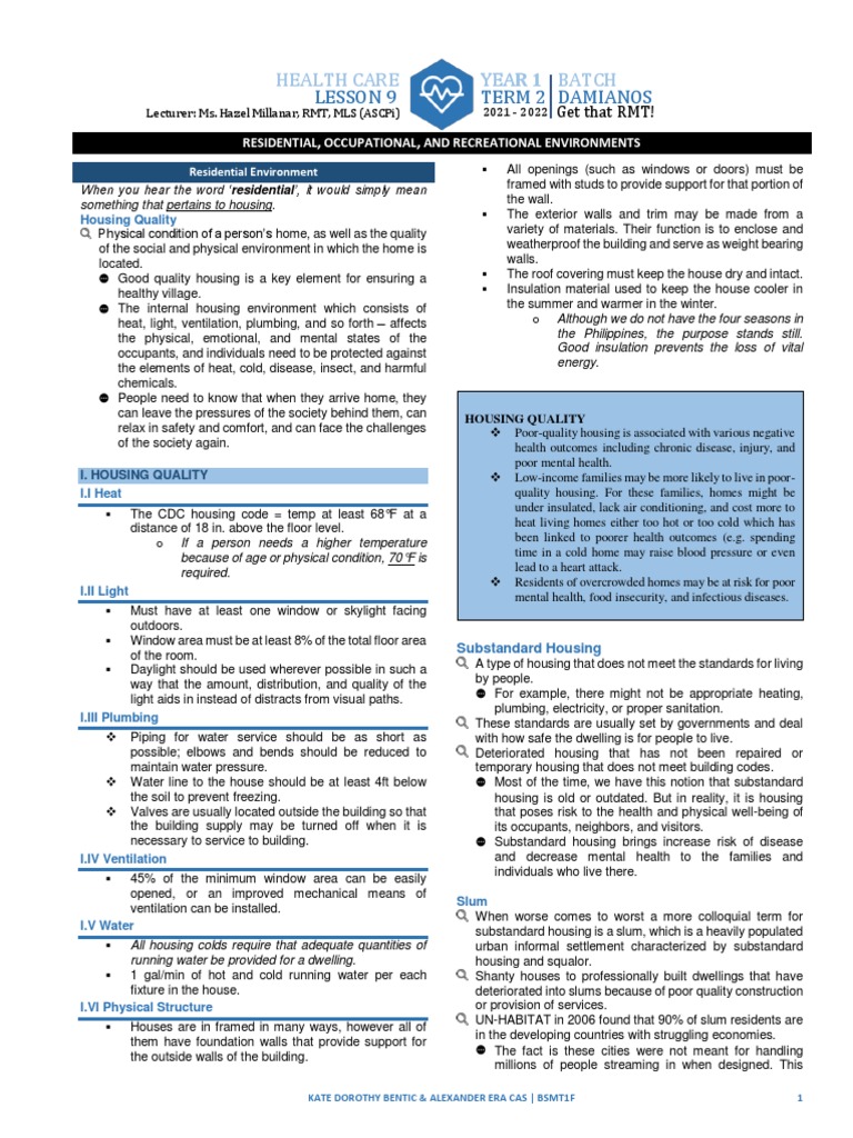 Lec - 9 - Residential Occupational Recreational Environments | PDF | Occupational Safety And ...