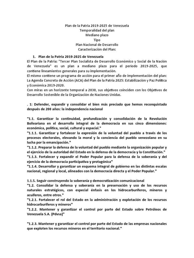 Plan de La Patria 2019-2025 | PDF | Petróleo | Democracia