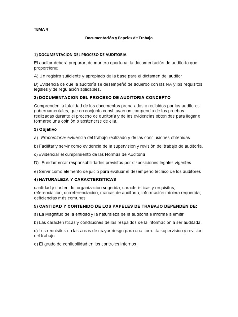 Tema 4 Papeles de Trabajo | PDF | Auditoría | Contralor Tema 4 Papeles de Trabajo | PDF | Auditoría | Contralor