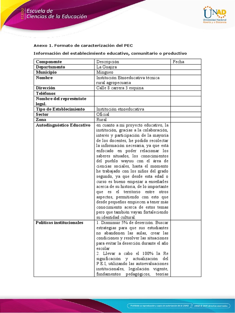 Proyecto Anexo1 Formato de Caracterizacion Del Pec | PDF | Plan de ...