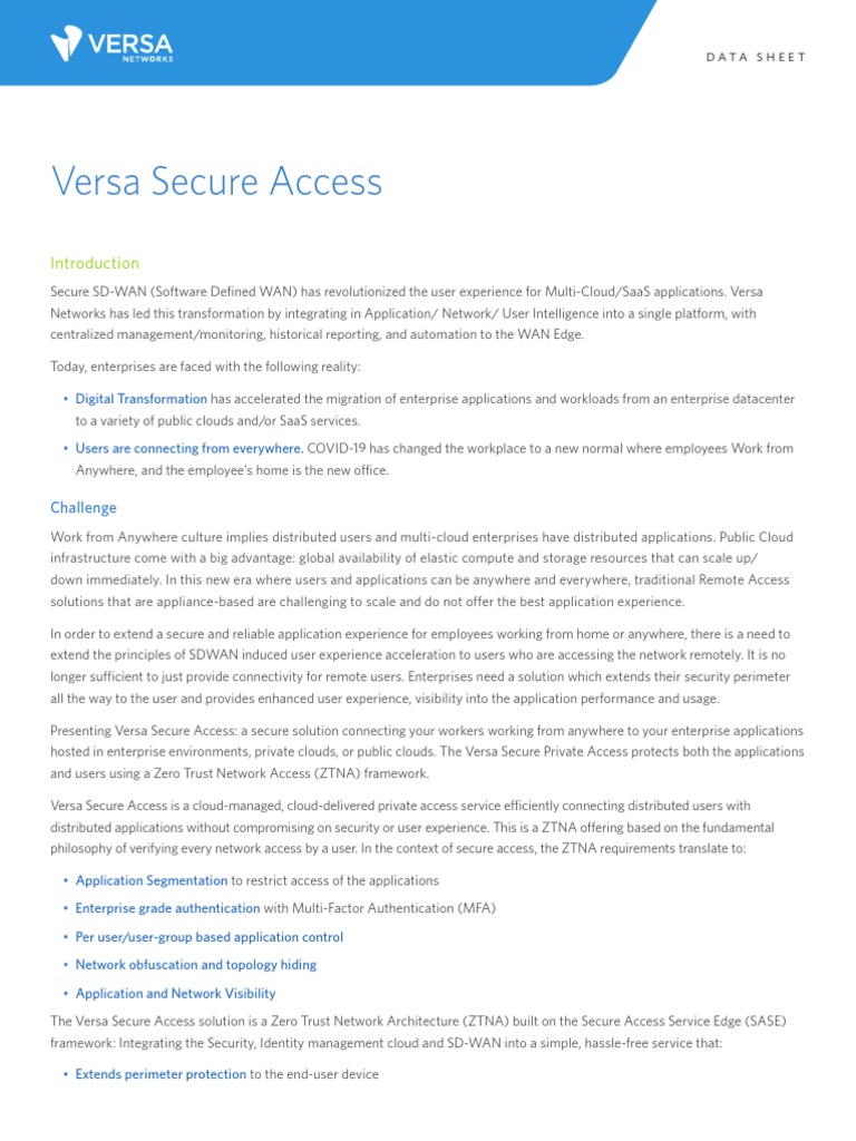 Versa Secure Access | PDF | Cloud Computing | Computer Network