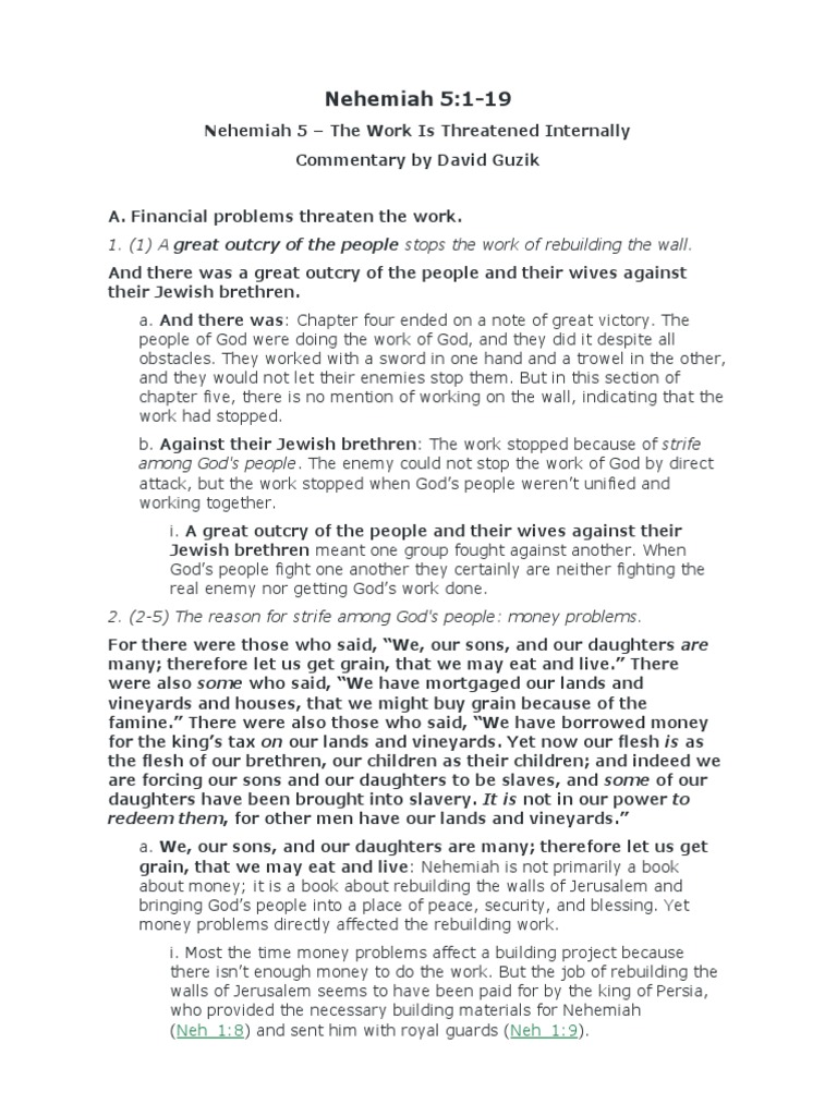Nehemiah Chapter 5 Commentary | PDF | Cost Of Living | Interest