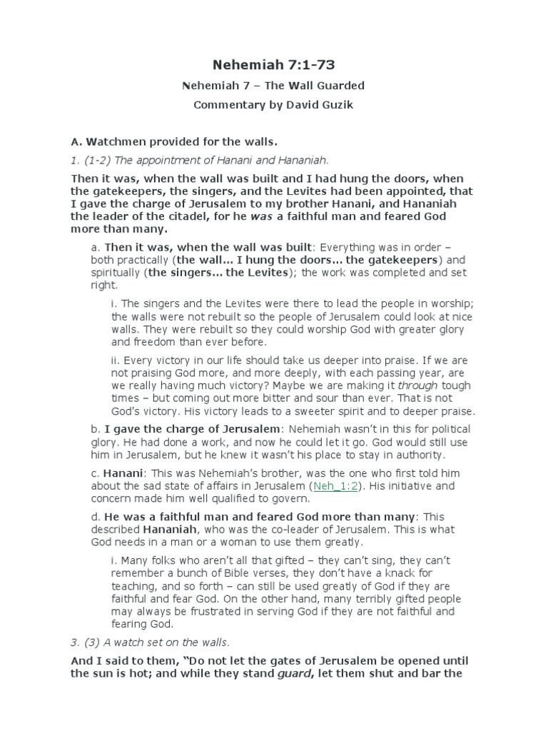 Nehemiah 7: Guarding Jerusalem's Walls | PDF | Jews And Judaism ...