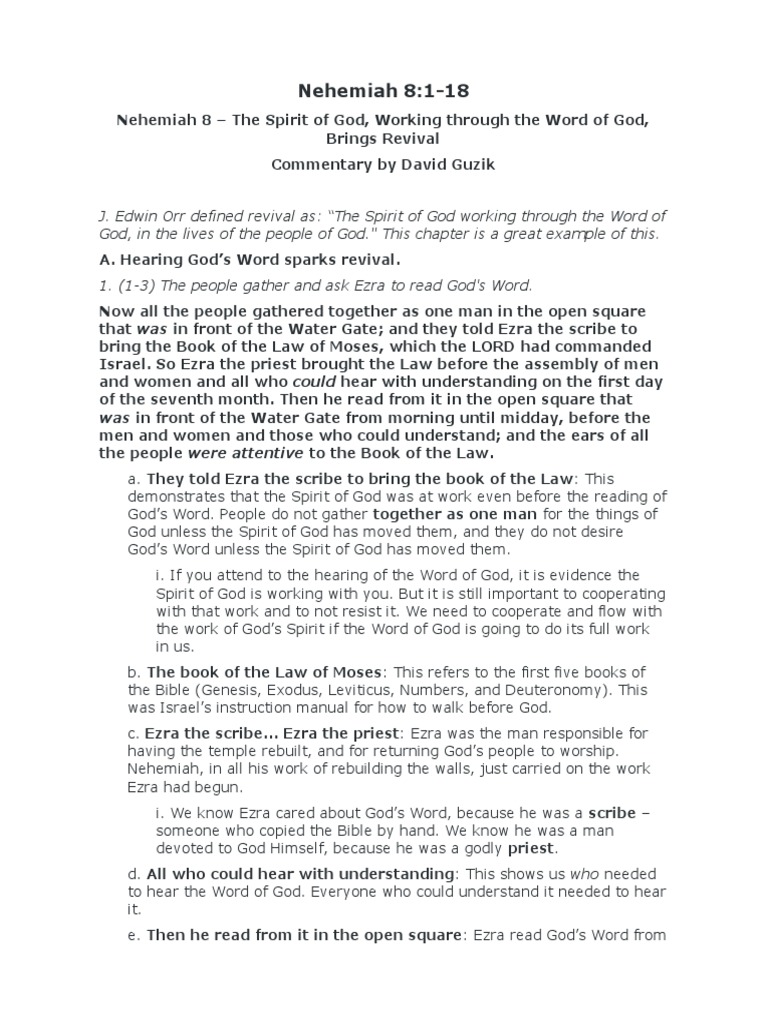 Nehemiah Chapter 8 Commentary | PDF | Ezra | Prayer