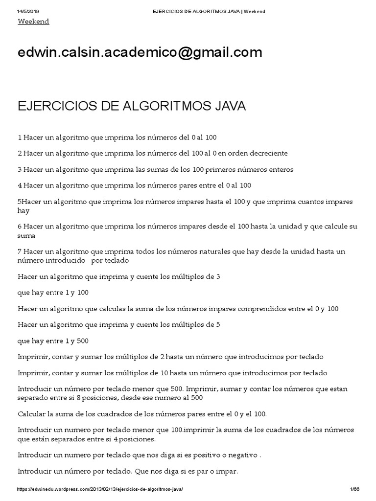 EJERCICIOS DE ALGORITMOS JAVA RESUELTOS - Weekend | PDF | Números | C