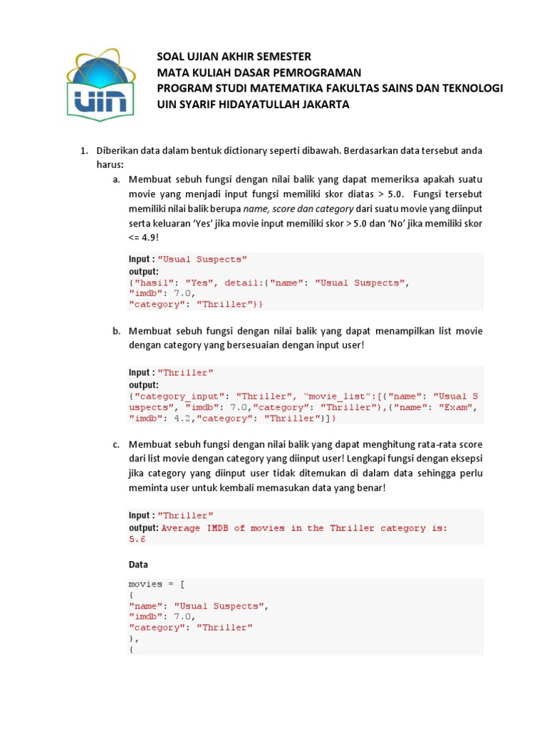 2021 Uas Dasar Pemrograman | PDF