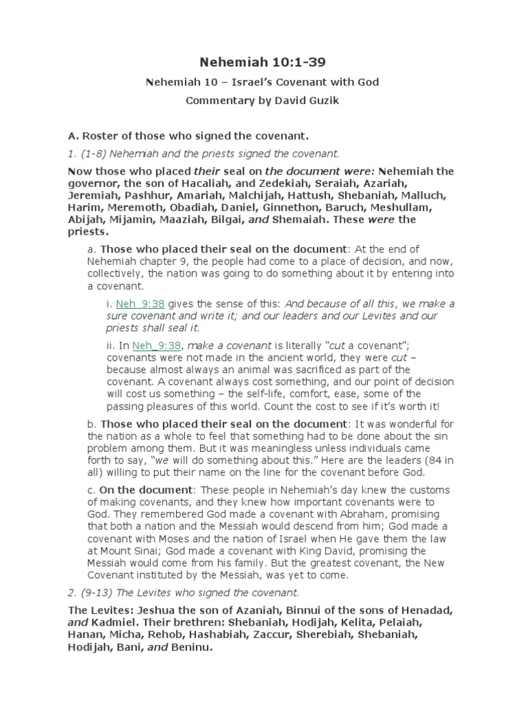Nehemiah Chapter 10 Commentary | PDF | Tithe | Covenant (Biblical)