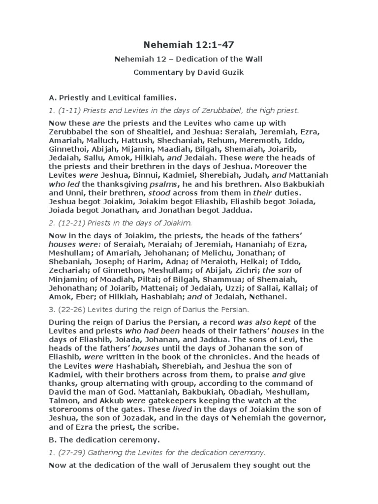 Nehemiah Chapter 12 Commentary | PDF