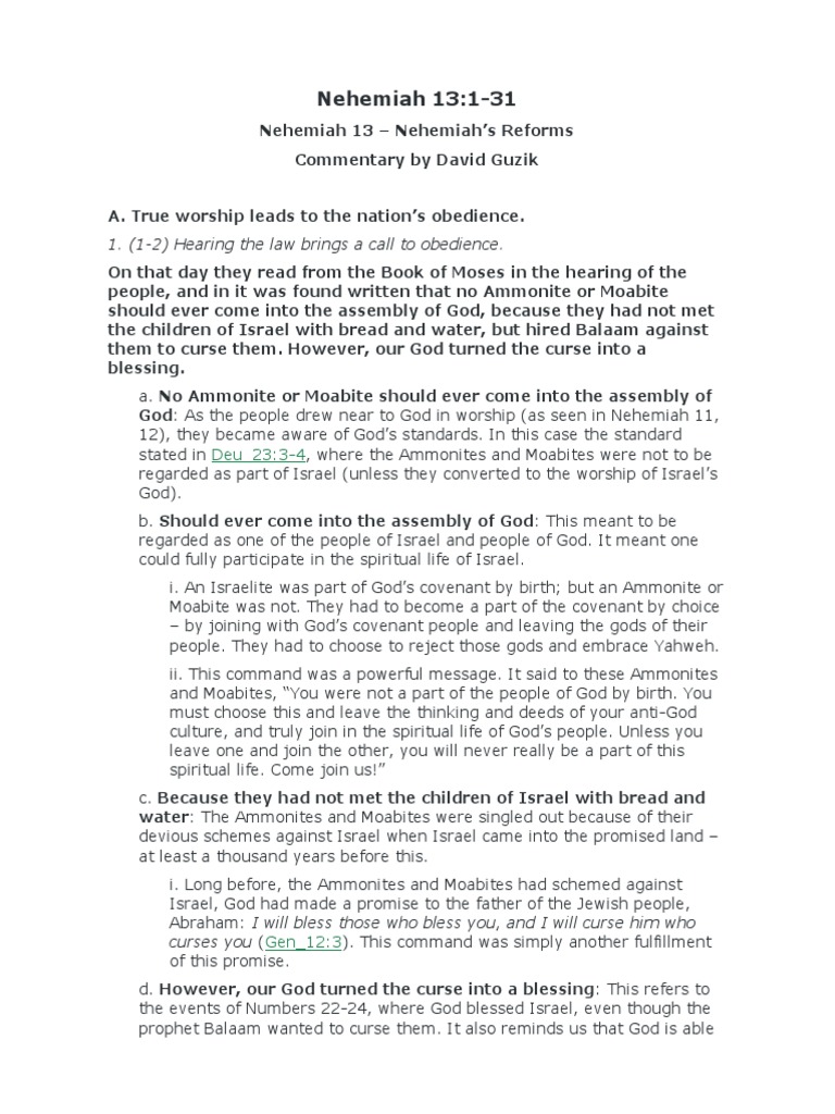Nehemiah Chapter 13 Commentary | PDF | Covenant (Biblical) | Israelites