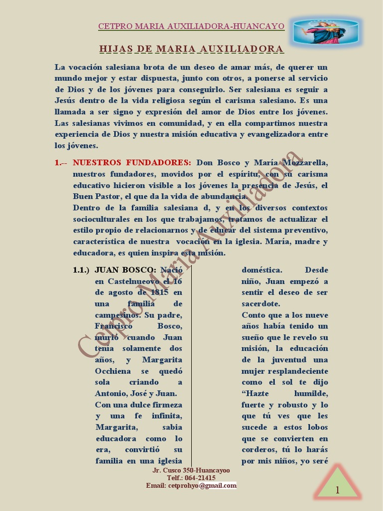 HIJAS DE MARIA AUXILIADORA Columnas e Imagen | PDF