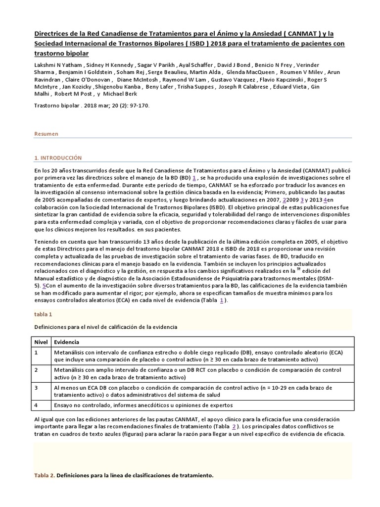 Guia para Tratamiento de Pacientes Con Trastorno Bipolar CANMAT 2028 ...