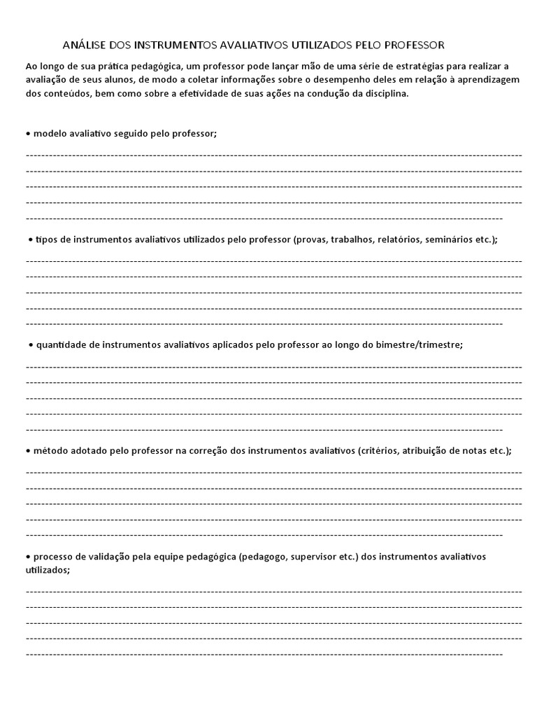 Análise Dos Instrumentos Avaliativos Utilizados Pelo Professor | PDF ... Análise Dos Instrumentos Avaliativos Utilizados Pelo Professor | PDF ...