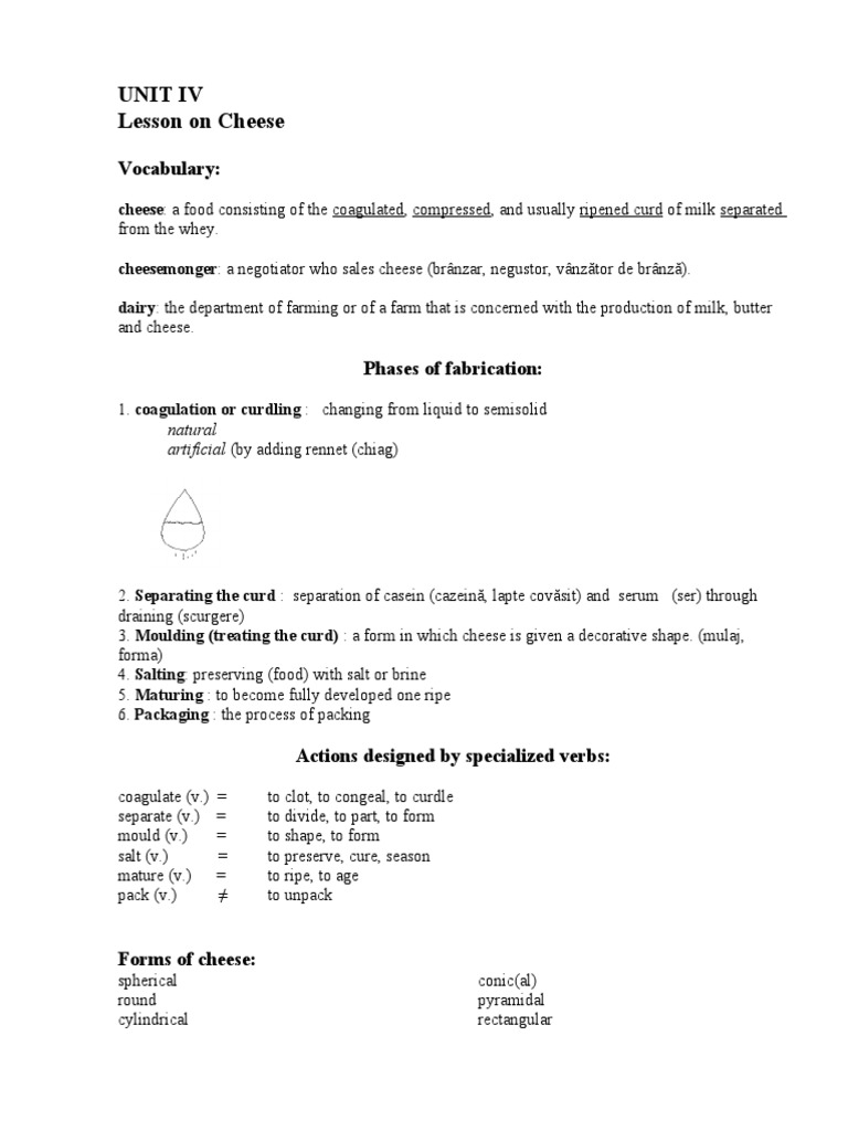 UNIT IV. Lesson On Cheese | PDF | Cheese | Cheesemaking