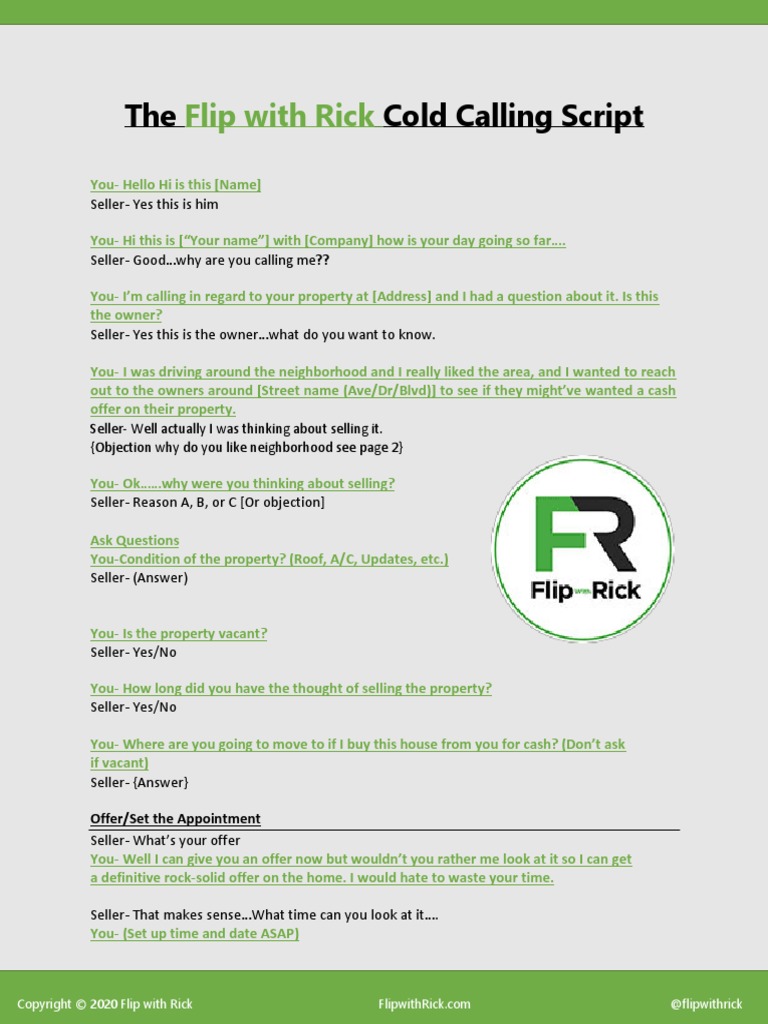 The Flip With Rick Cold Calling Script 2020 | PDF