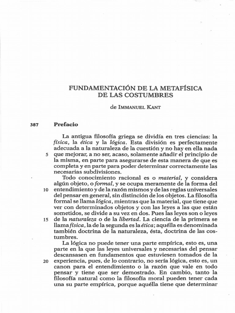 Kant I Fundamentación De La Metafísica De Las Costumbres Pdf