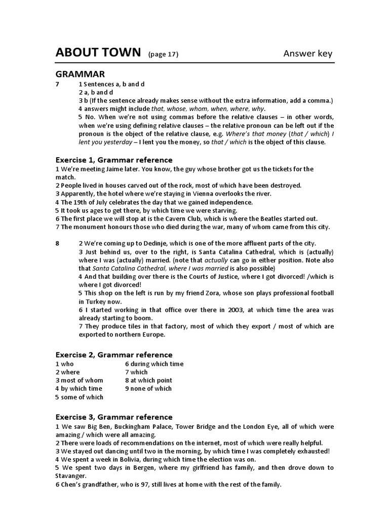 Outcomes - 1 - About Town - Answerkey | PDF | Clause | Human Communication