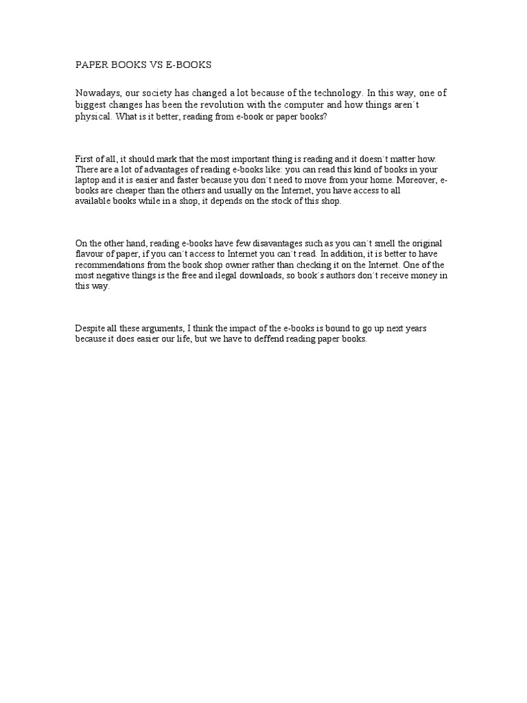 Essay Exam Paper Books VS E-Books | PDF