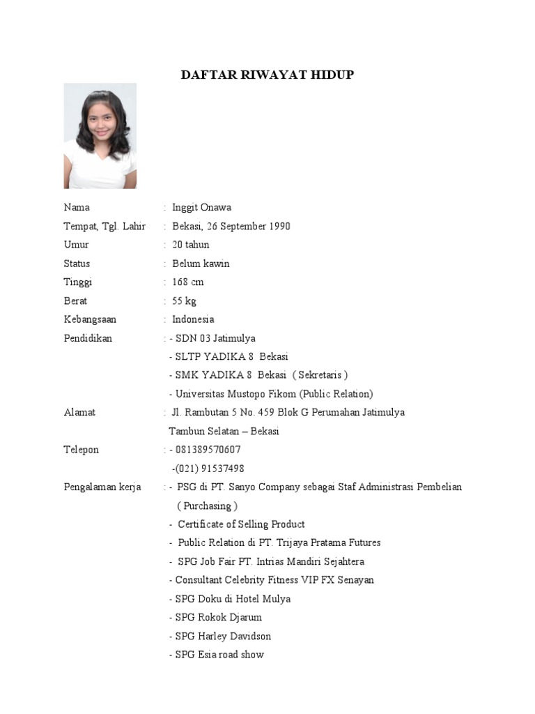 Inggit Onawa CV SPG Application | PDF | Karier & Perkembangan
