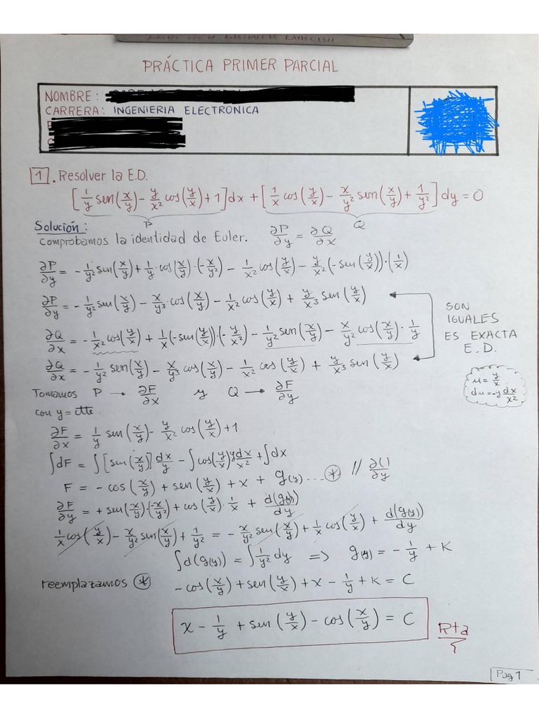 Practica 1er Parcial de Ecuaciones Diferenciales Facultad de Ingenieria Umsa | PDF