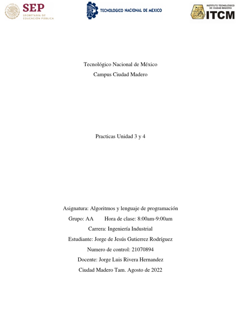 Practicas de Algoritmos y Lenguaje de Programacion Unidad 3 y 4 | PDF ... Practicas de Algoritmos y Lenguaje de Programacion Unidad 3 y 4 | PDF ...