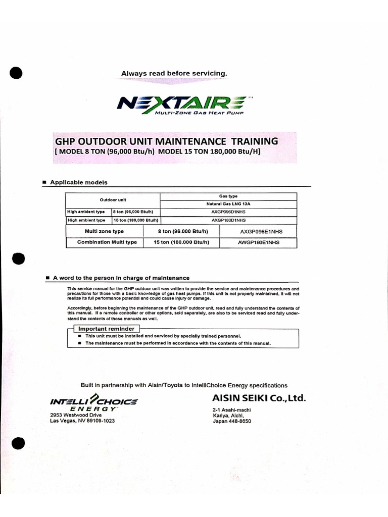 Aisin GHP Outdoor Unit Maintenance | PDF