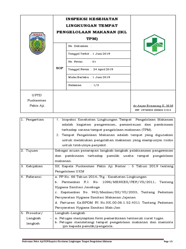 SOP Inspeksi Kesehatan TPM | PDF