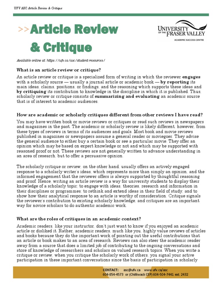 Article Review and Critique Rev2018 | PDF | Reason | Analysis