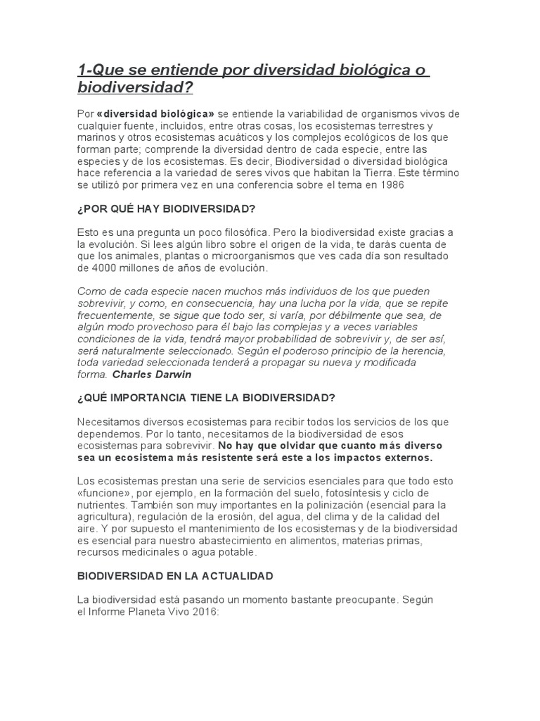 Diversidad Biológica | PDF | Biodiversidad | Ecosistema