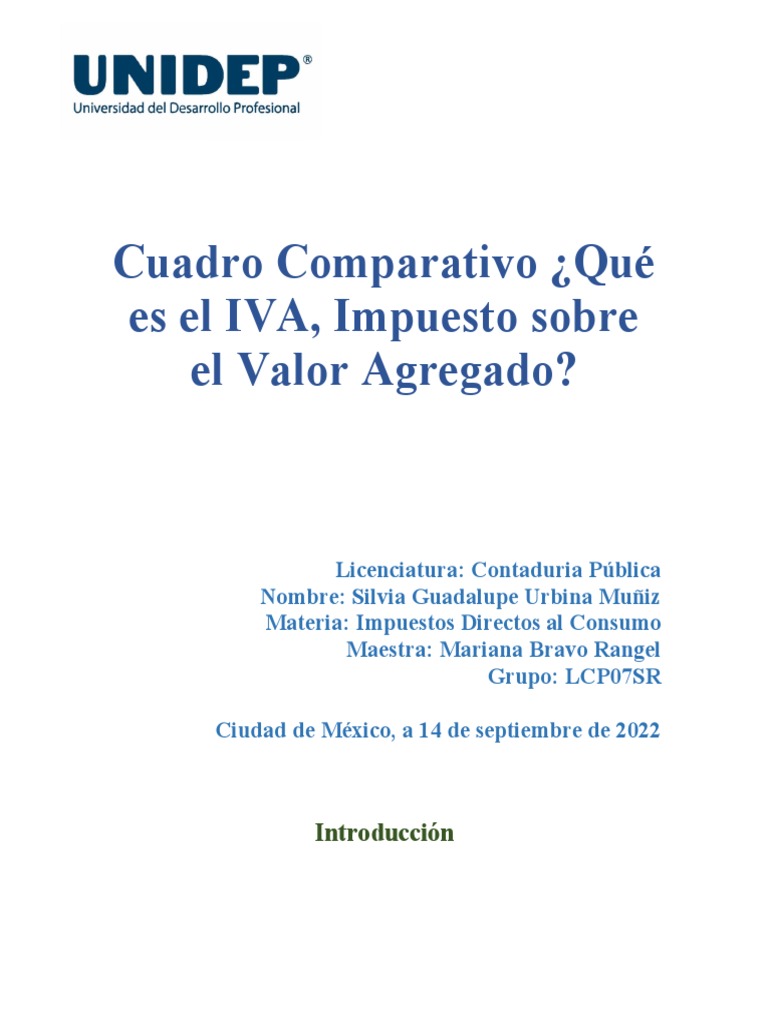 Cuadro Comparativo ¿que Es El Iva Impuesto Sobre El Valor Agregado