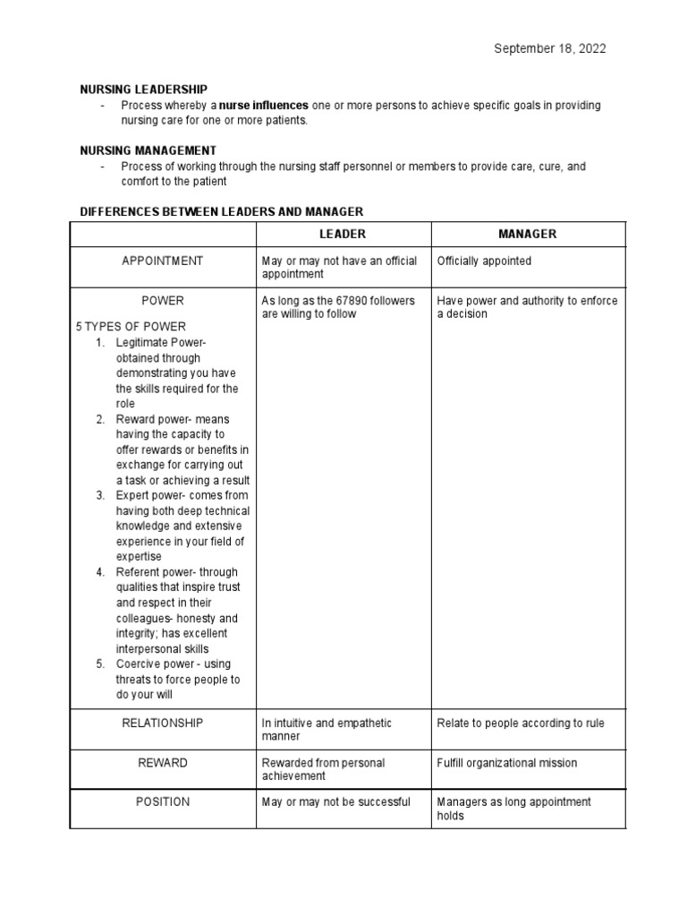 Nursing Leadership and Management Insights | PDF | Leadership | Power ...
