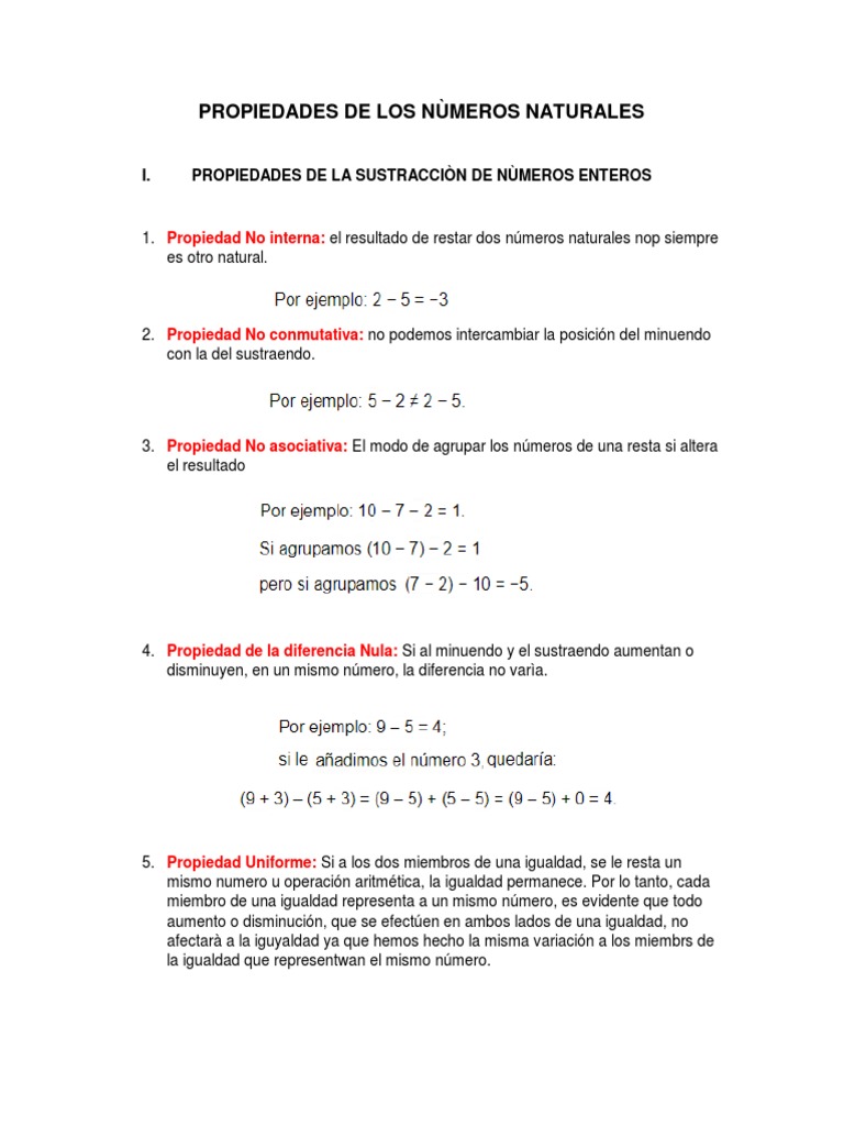 Propiedades De Los Nùmeros Naturales Pdf Sustracción Multiplicación