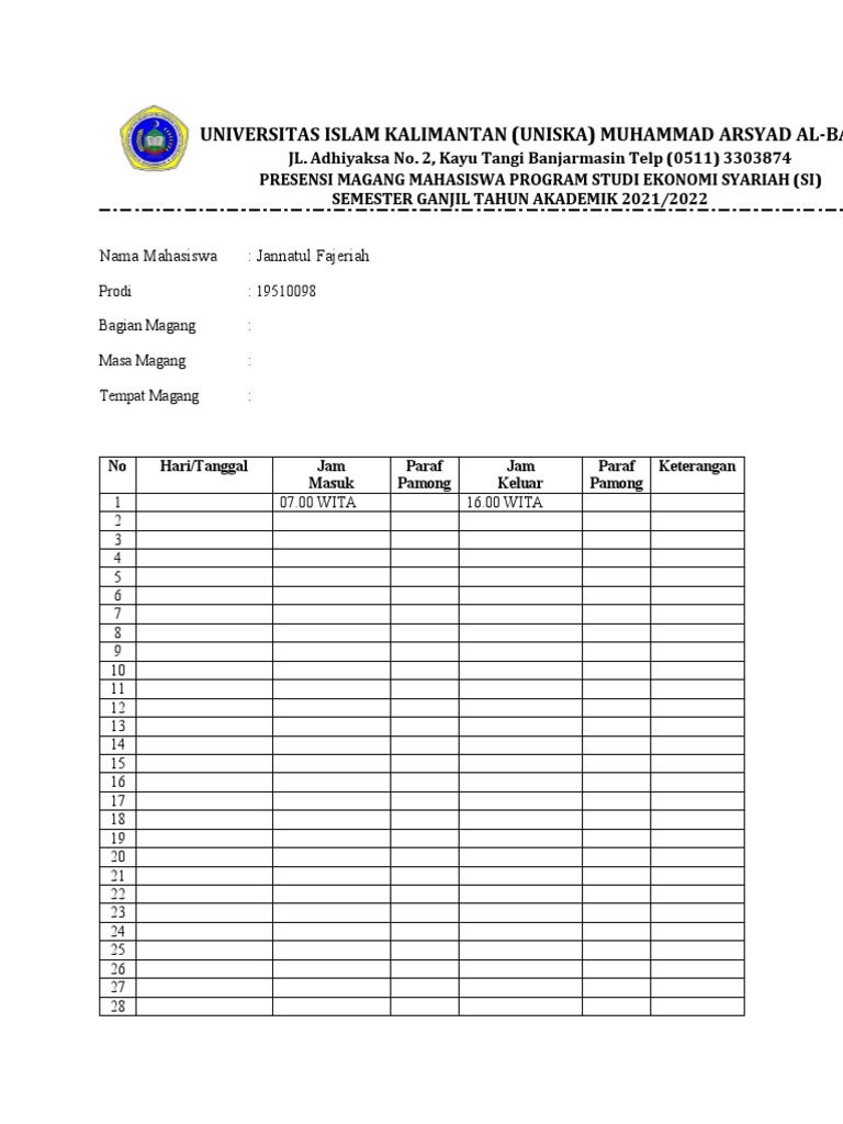 Absensi Magang Eksya TA 2021-2022 | PDF
