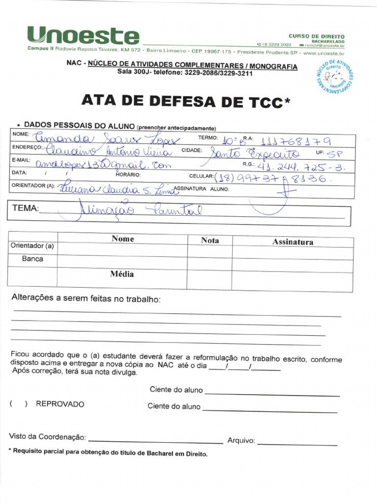 Ata De Defesa De Tcc Pdf