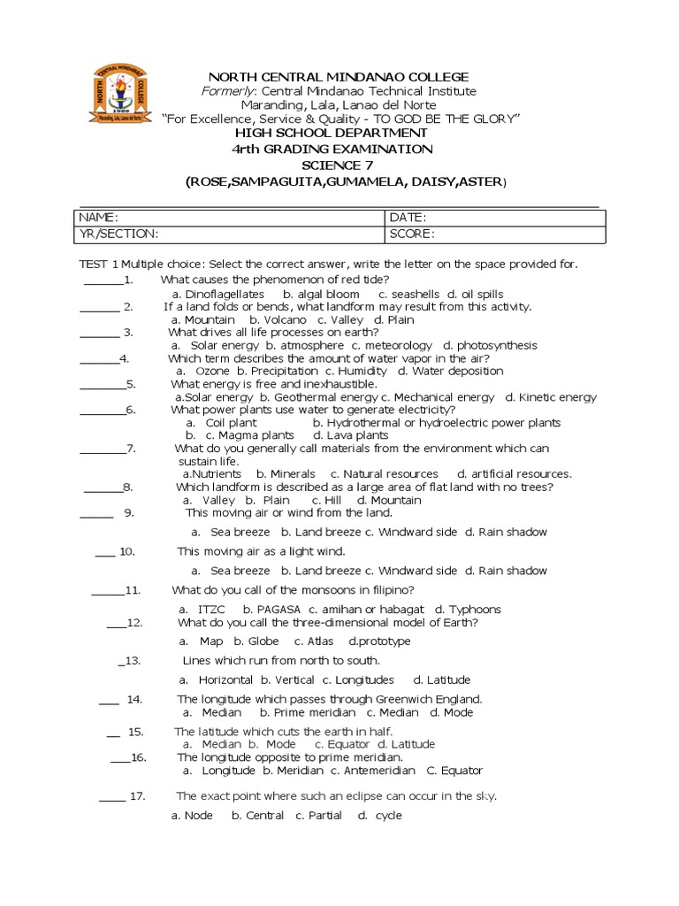 Science 7 4th Quarter Exam Guide | PDF | Solar Eclipse | Longitude