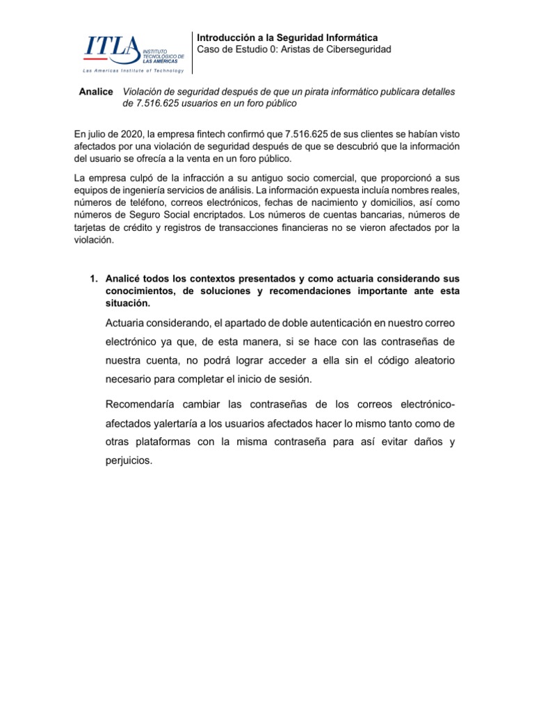 Caso de Estudio 0 - Aristas de Ciberseguridad | PDF | Finanzas y dinero