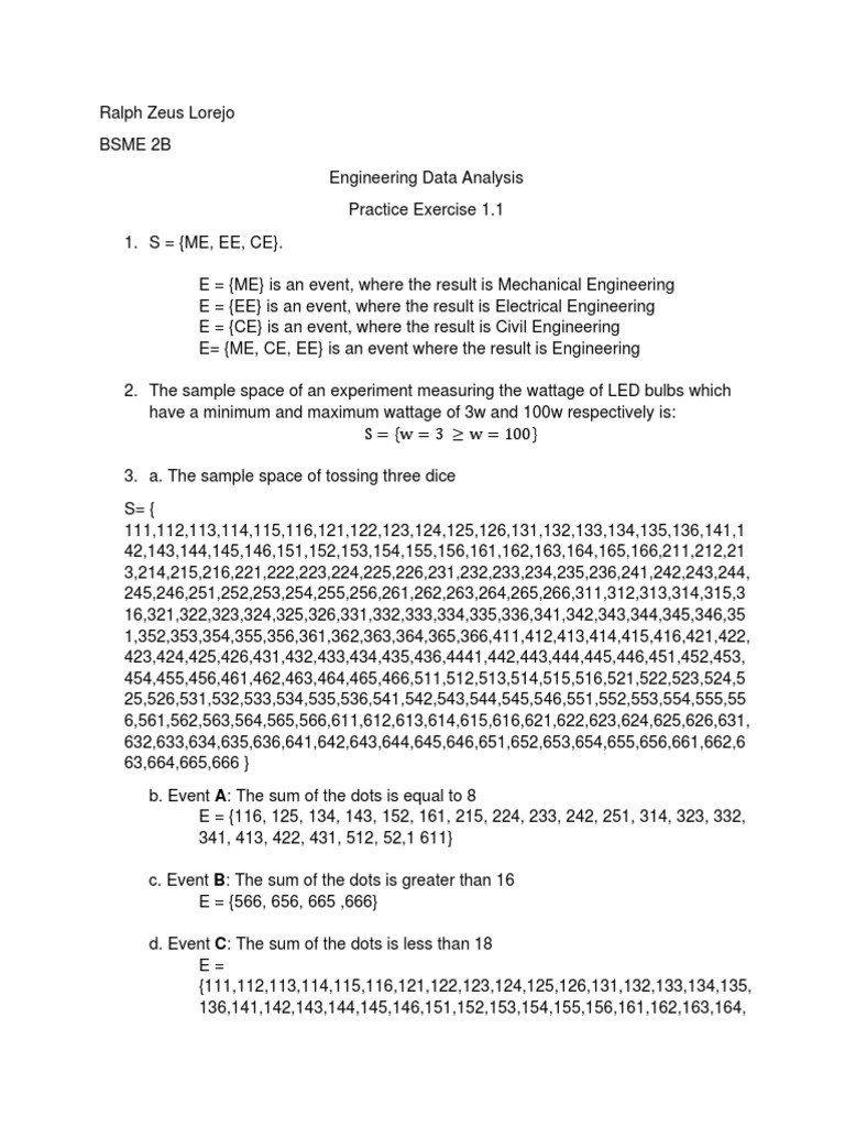 EDA Practice Exercise 1.1 Engineering Data Analysis | PDF