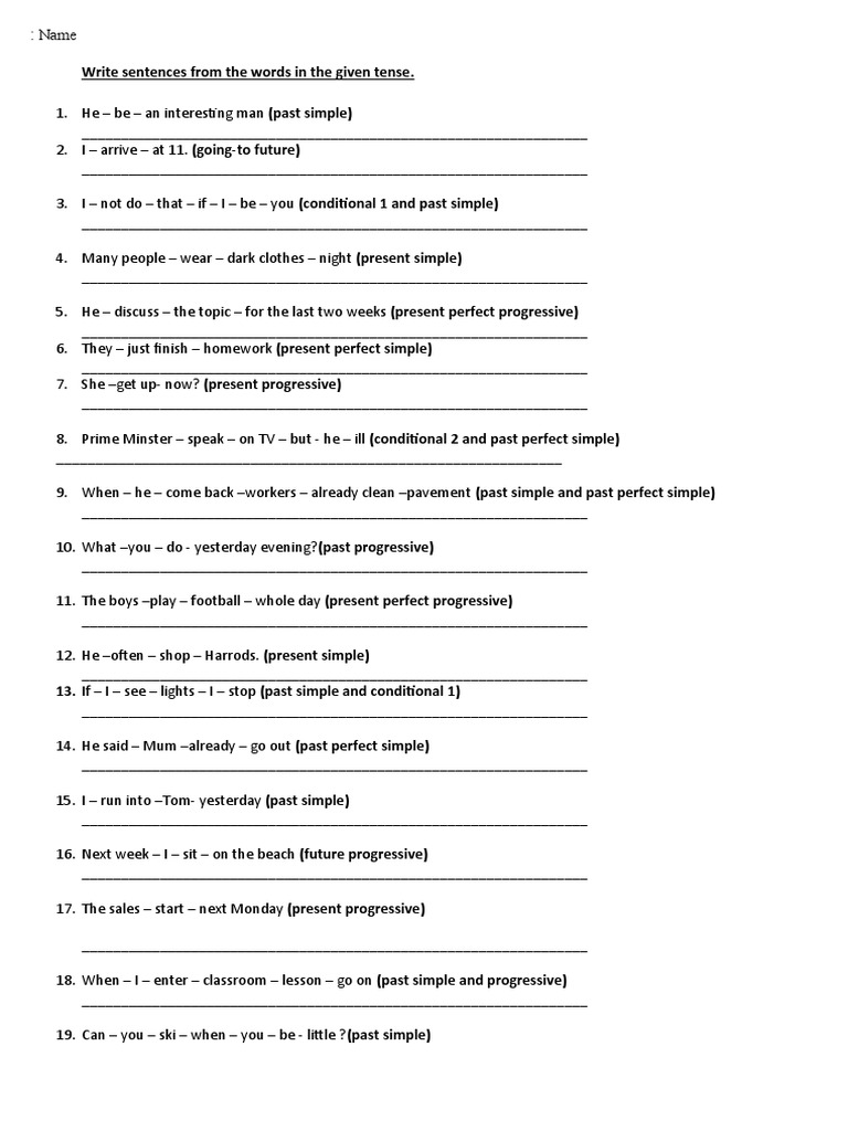 Write Sentences From The Words in The Given Tense | PDF | Adverb | Part ...