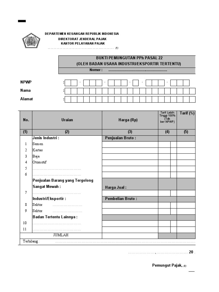 Panduan Bukti Pemungutan PPh 22 | PDF