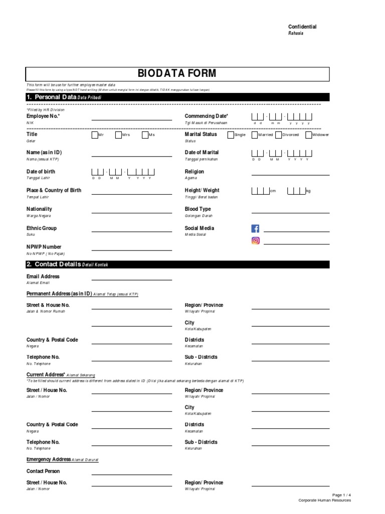 NEW Biodata Form | PDF