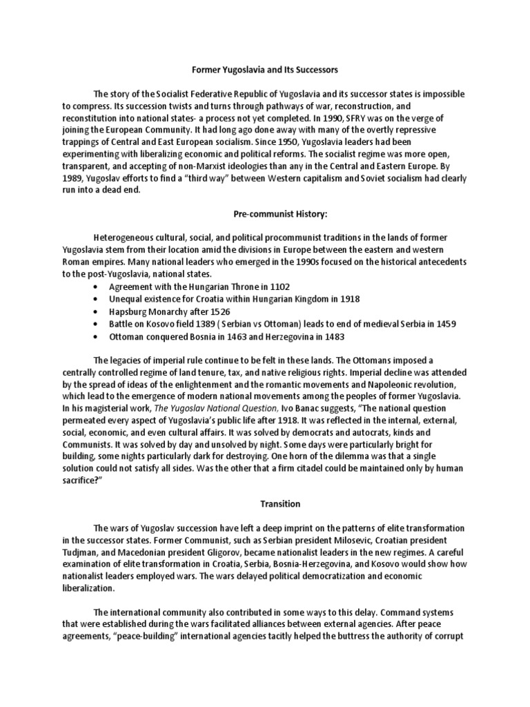 Former Yugoslavia and Its Successors | PDF | Socialist Federal Republic ...