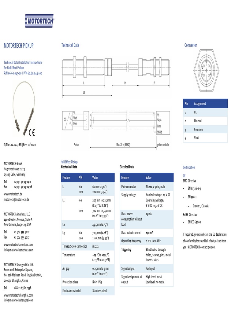 MOTORTECH InstructionLeaflet Hall Effect Pickup 66.60.043 L 01.12.044 ...