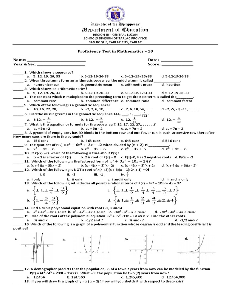 Grade 10 Math Proficiency Test | PDF | Circle | Angle