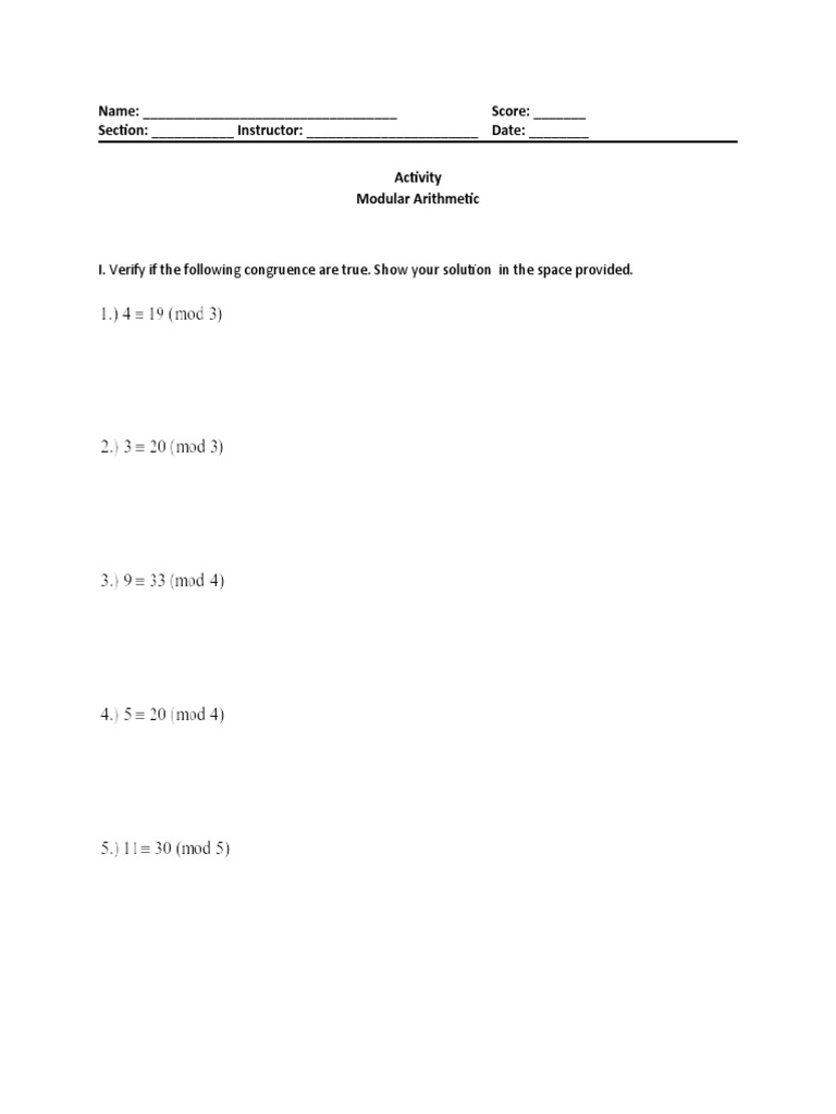 Activity - Modular Arithmetic | PDF | Teaching Methods & Materials | Computers
