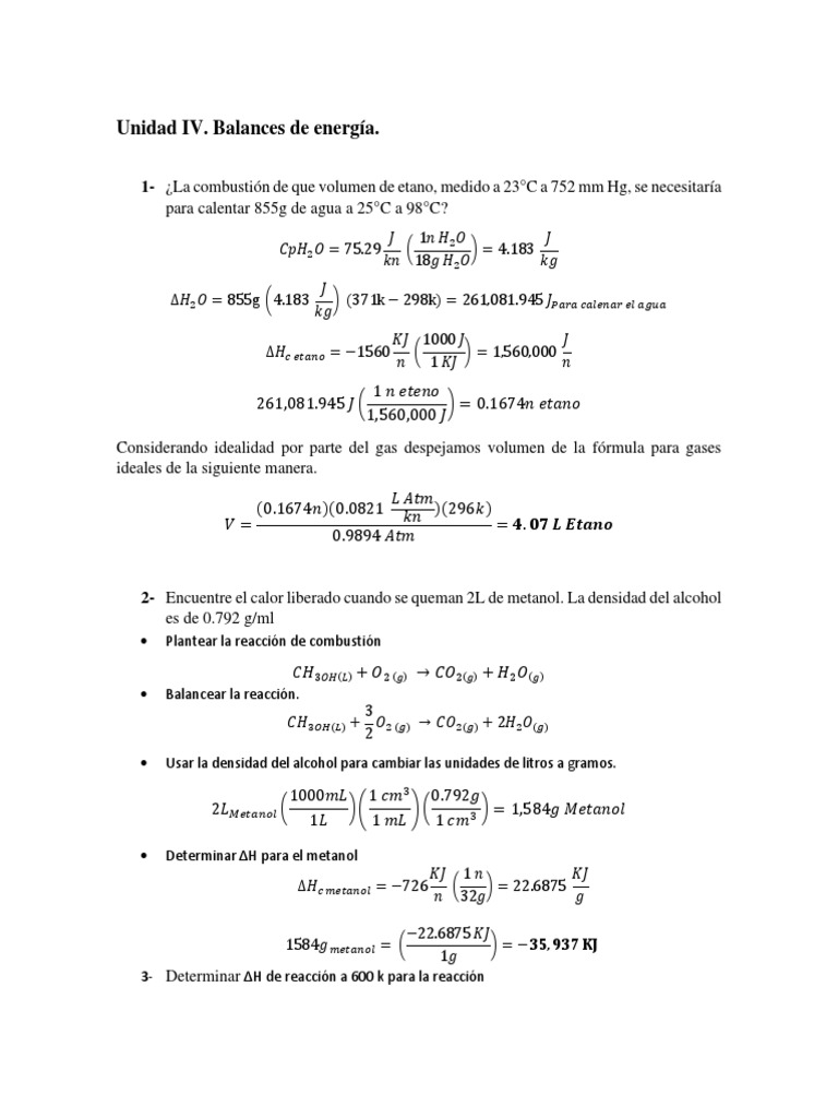 Balance de Materia y Energia Unidad IV | PDF | Entalpía | Gases