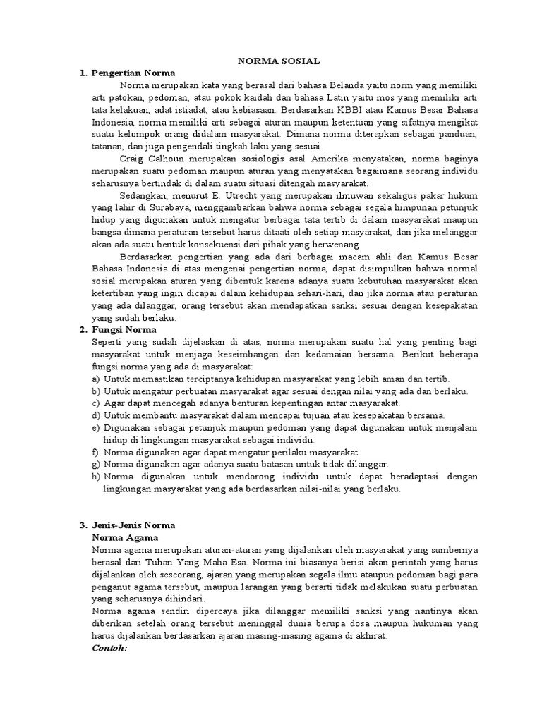 Norma Sosial: Pengertian, Fungsi, Jenis | PDF | Gaya Hidup