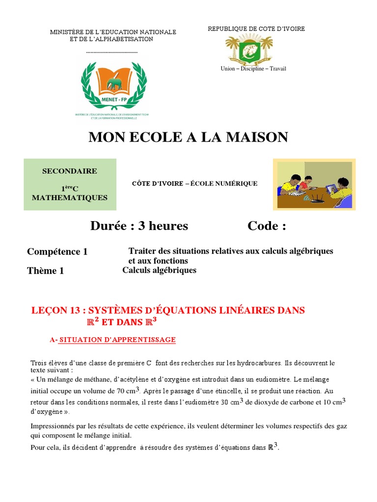 1C Maths Leçon 13 SYSTEMES LINEAIRES | PDF | Équations | Mathématiques