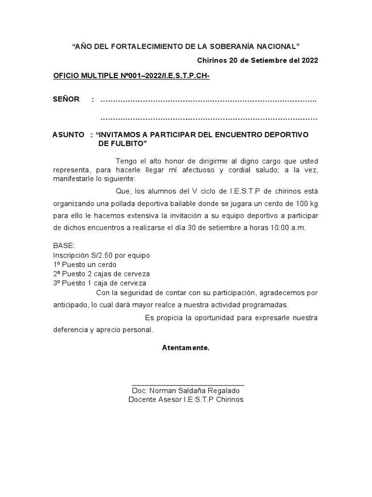 Oficio de Invitacion Deportiva | PDF