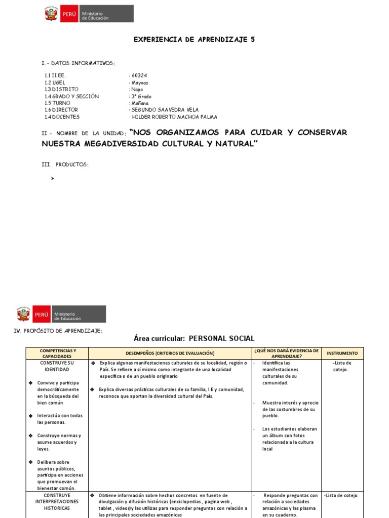 Experiencia de Aprendizaje 3° | PDF | Evaluación | Aprendizaje